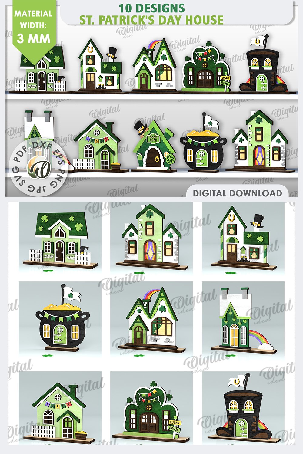 St. Patrick's Day Houses Laser Cut Bundle. Layered Houses