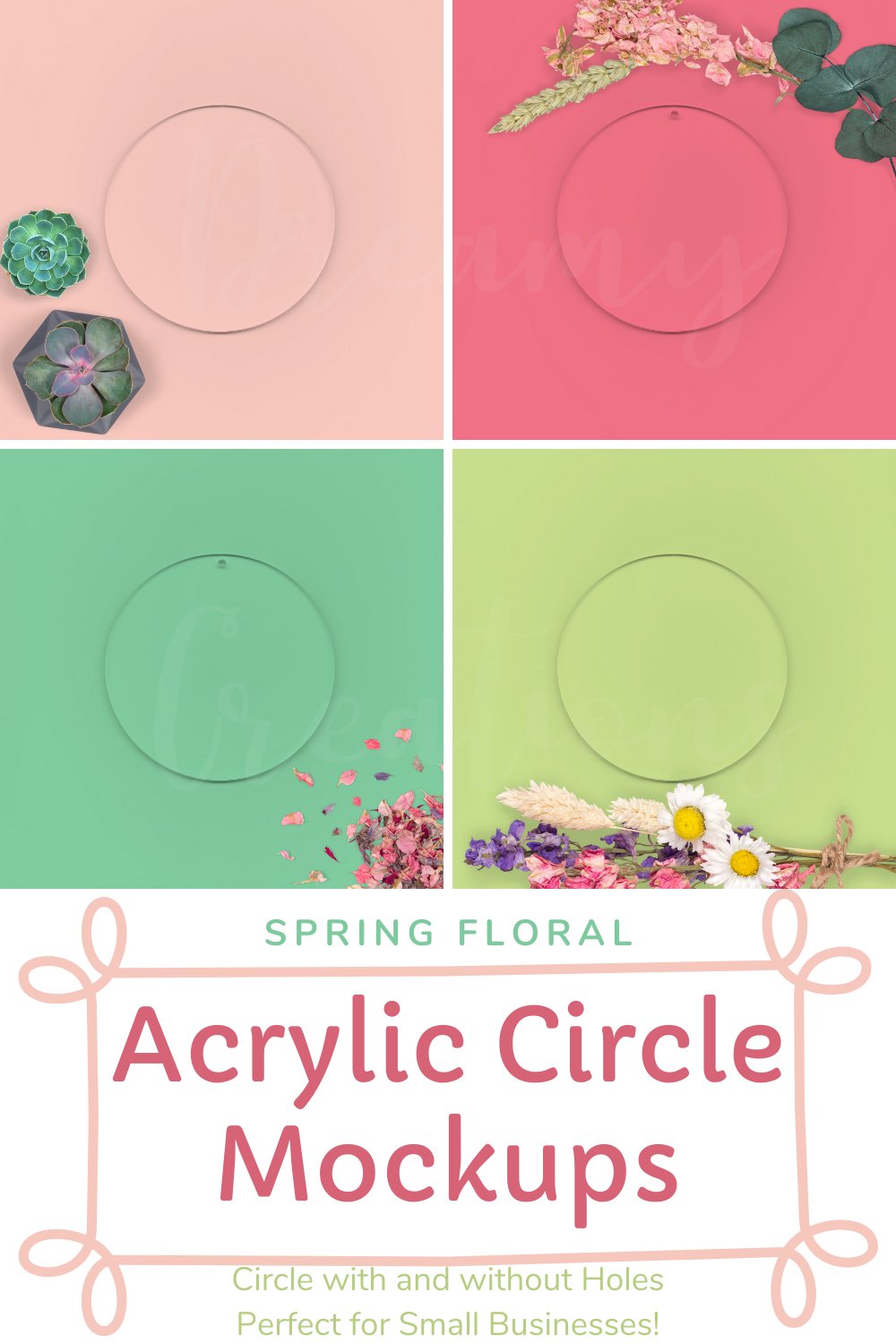 Spring Floral Pink & Green Clear Acrylic Mockups (1245265)
