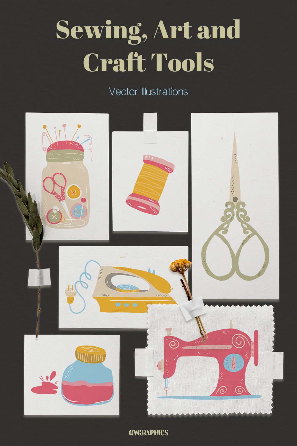 Sewing, Art and Craft Tools Vector Illustrations