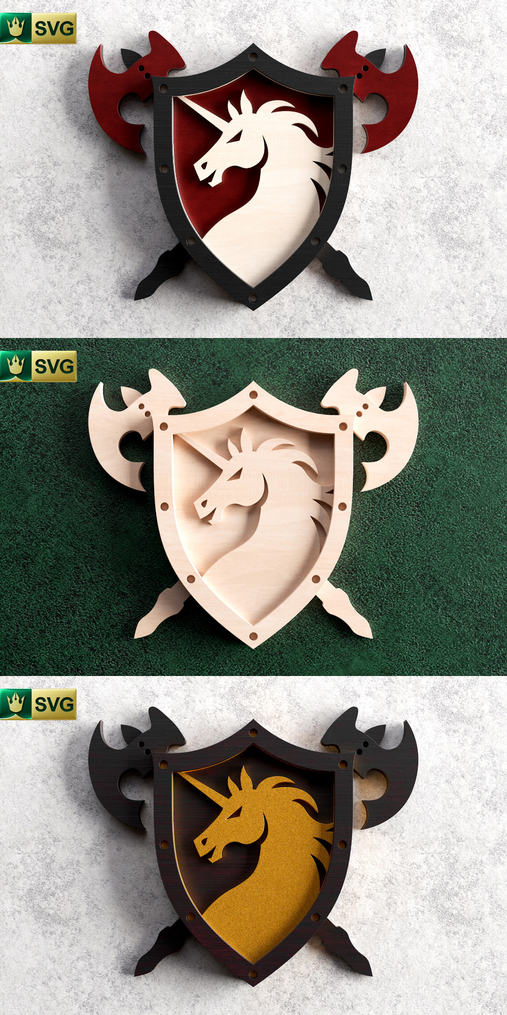 Unicorn Shield 3D Layered SVG | Fantasy Cut File