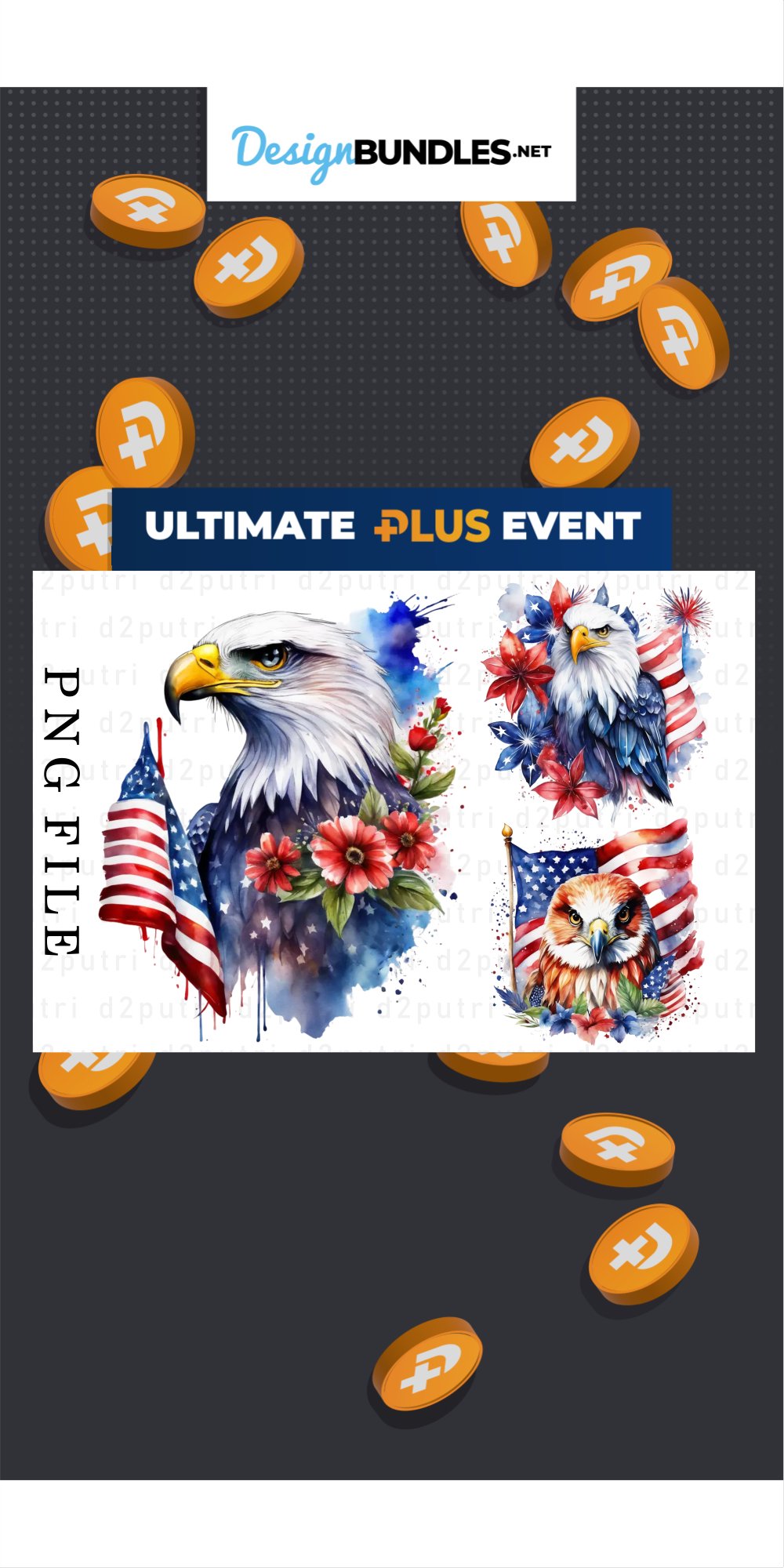 4th of July Sublimation Designs, Shield Eagle With USA Flag