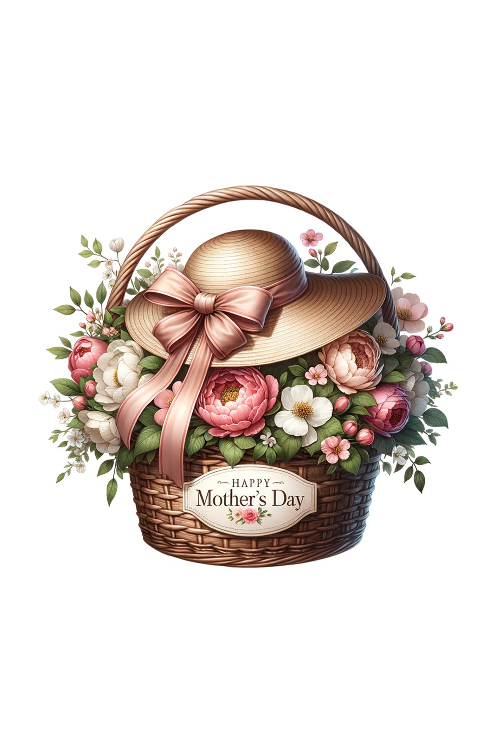 Peony Florals Basket, Mothers Day Clipart (3648804)