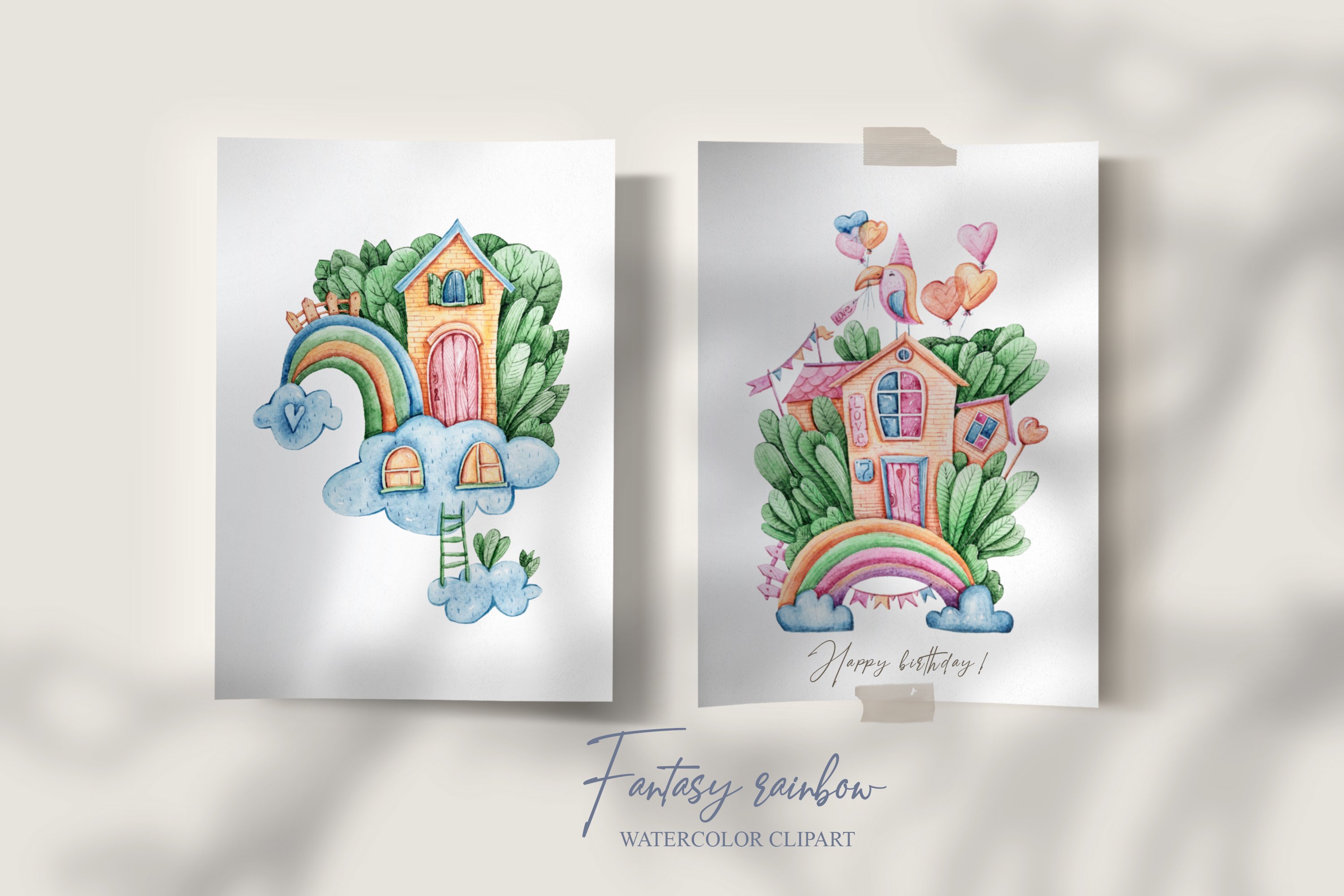 Watercolor fantasy rainbow clipart. Nursery (856897)