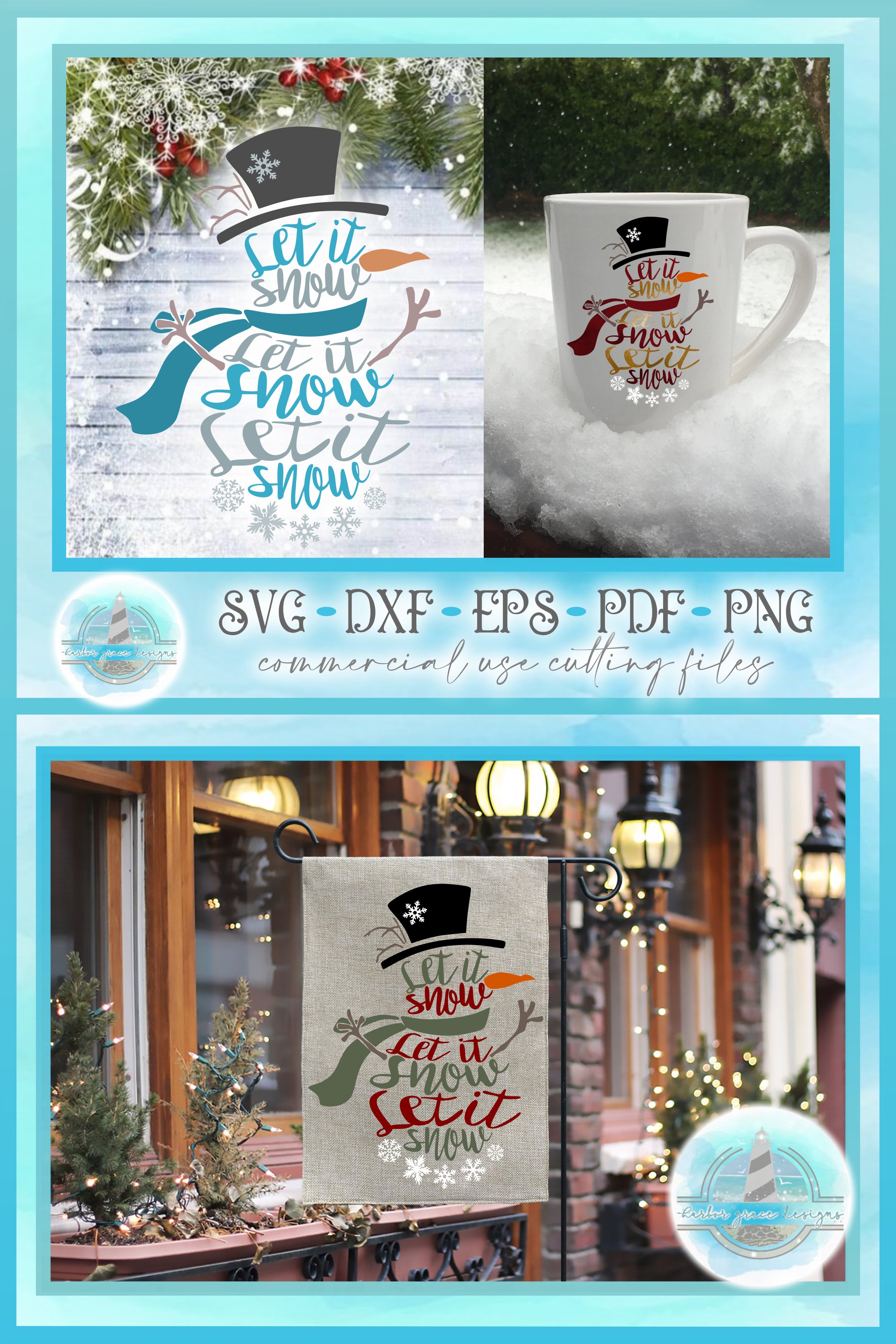 Let It Snow Word Snowman Christmas Winter Holiday SVG