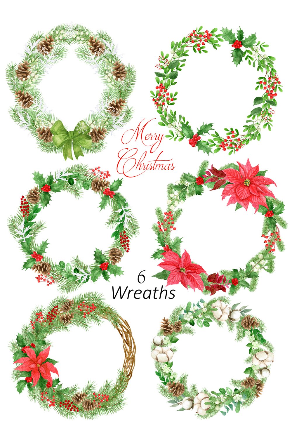 Christmas Wreath Watercolor Clipart .Christmas decor.Holiday