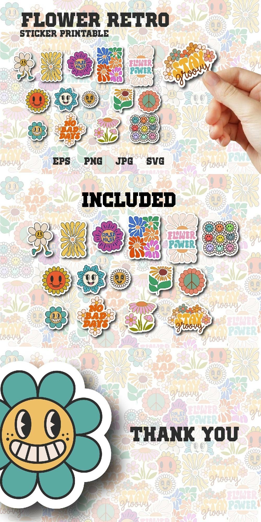 Flower Retro Sticker Prontable