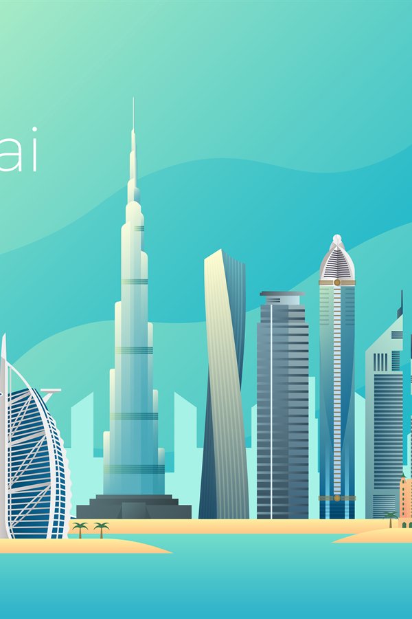 Dubai city landscape. Emirates architecture cityscape vector