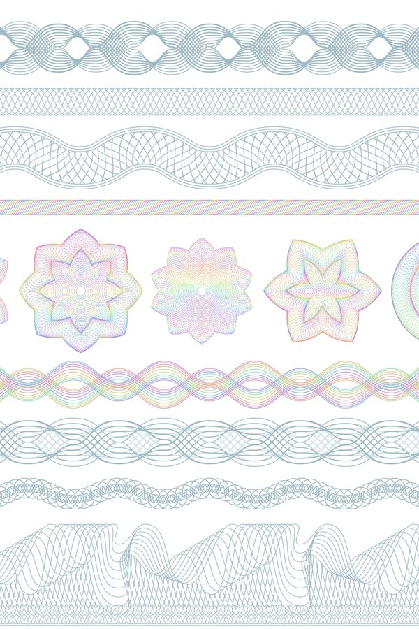 Guilloche patterns. Bank money security, banknotes seamless