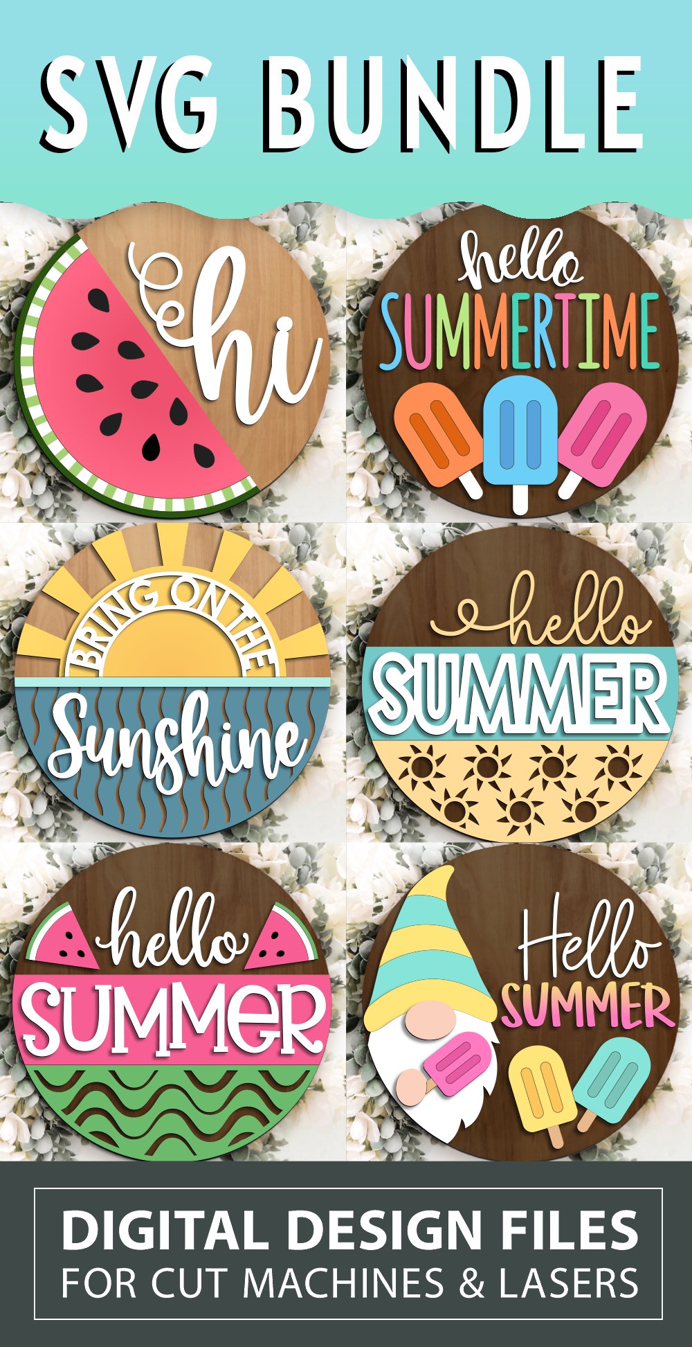 Summer Round Door Sign Bundle 4- SVG Laser Cut Files