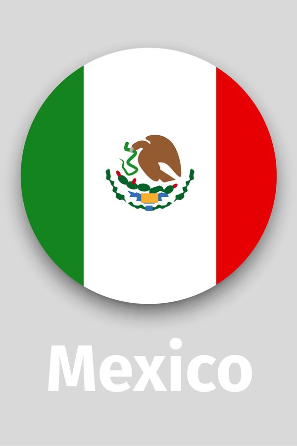 Mexico flag, round icon with shadow