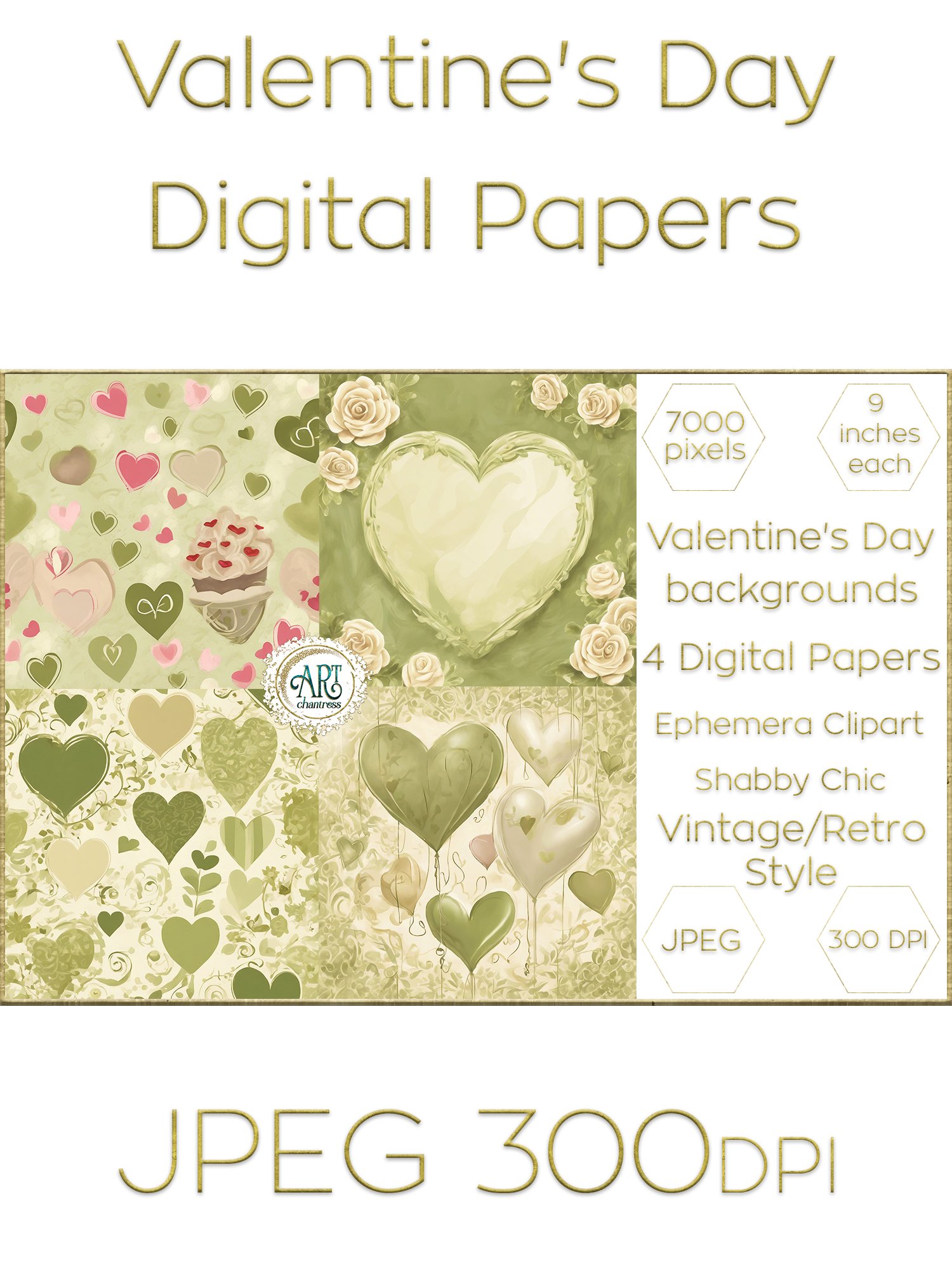 Retro Valentines Day Digital Papers Vintage Soft (3008620)