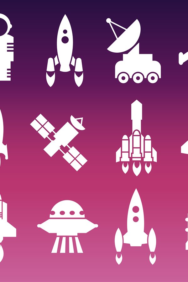 White shuttle, rockets and space