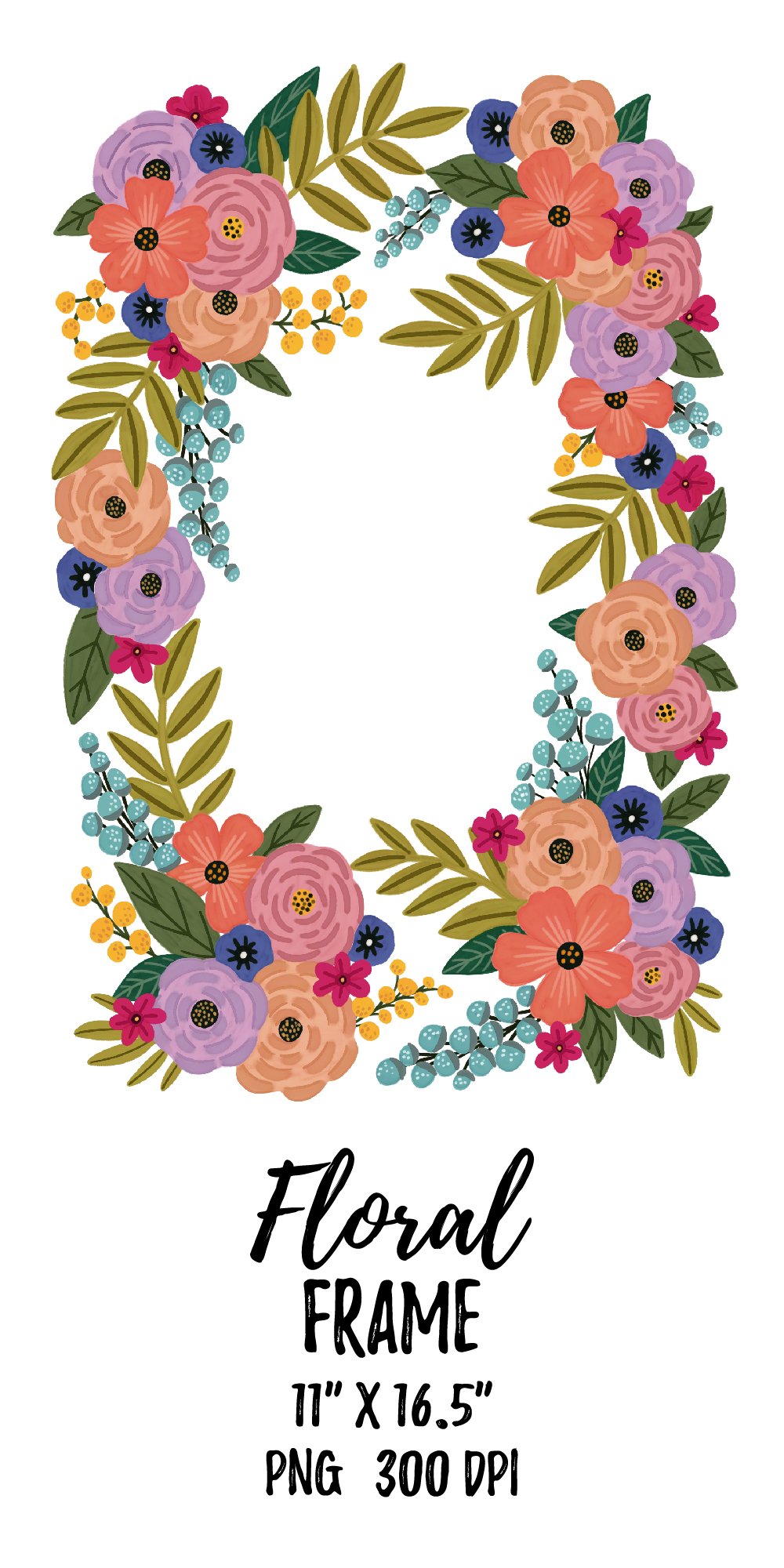 Cute flower wreath for frame, floral botanical frame design