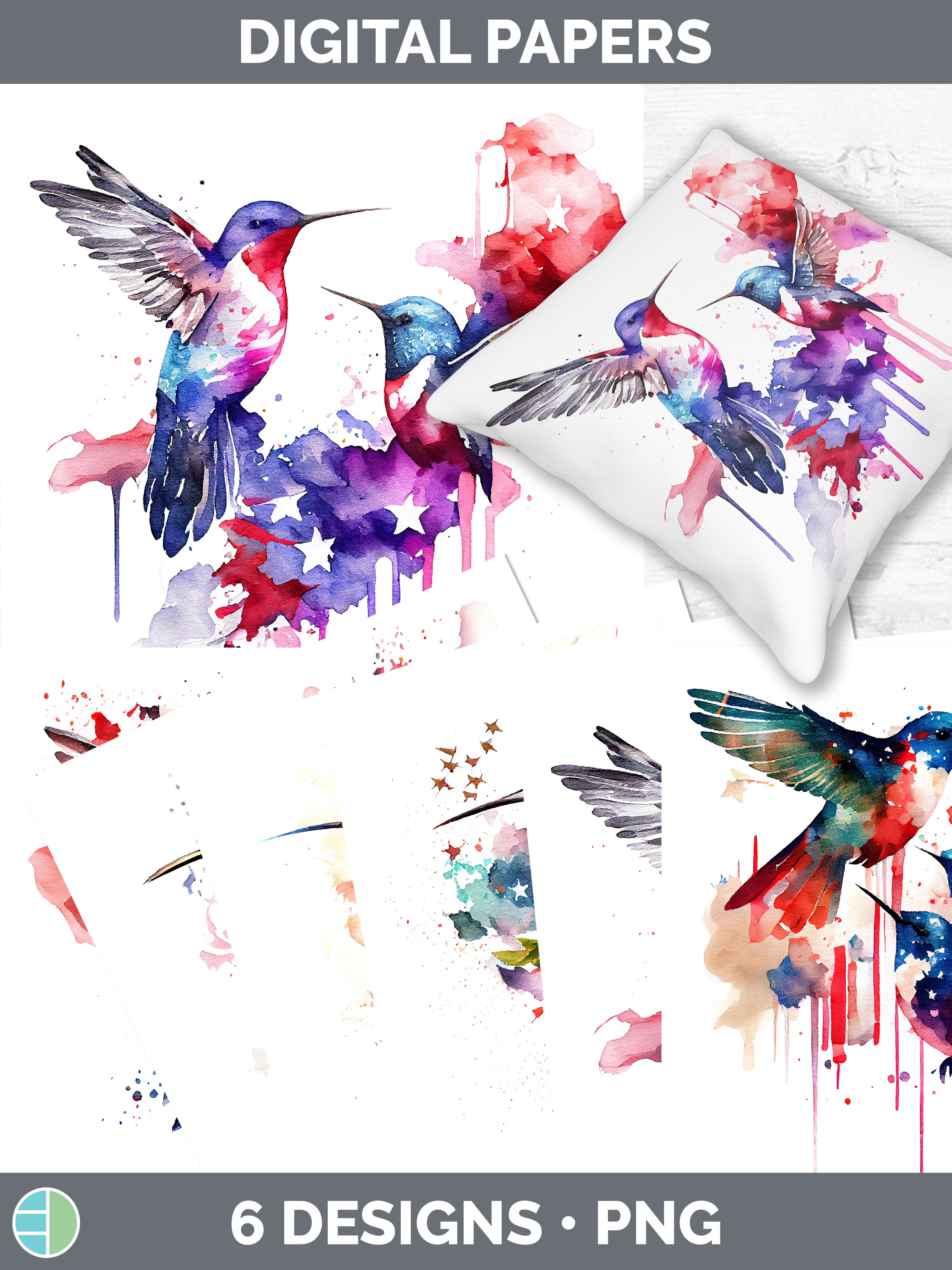 Patriotic Hummingbird Bird Paper Backgrounds | Digital Scrap