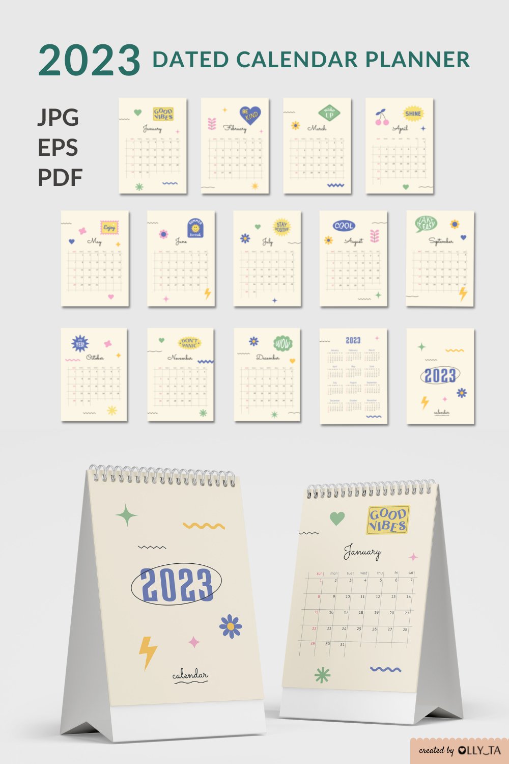 Printable Calendar 2023 year In Retro Style