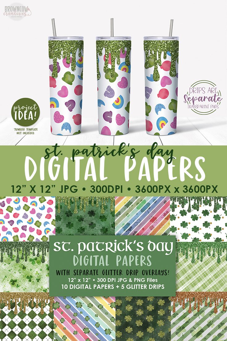 St Patrick's Day Digital Papers with Glitter Drips