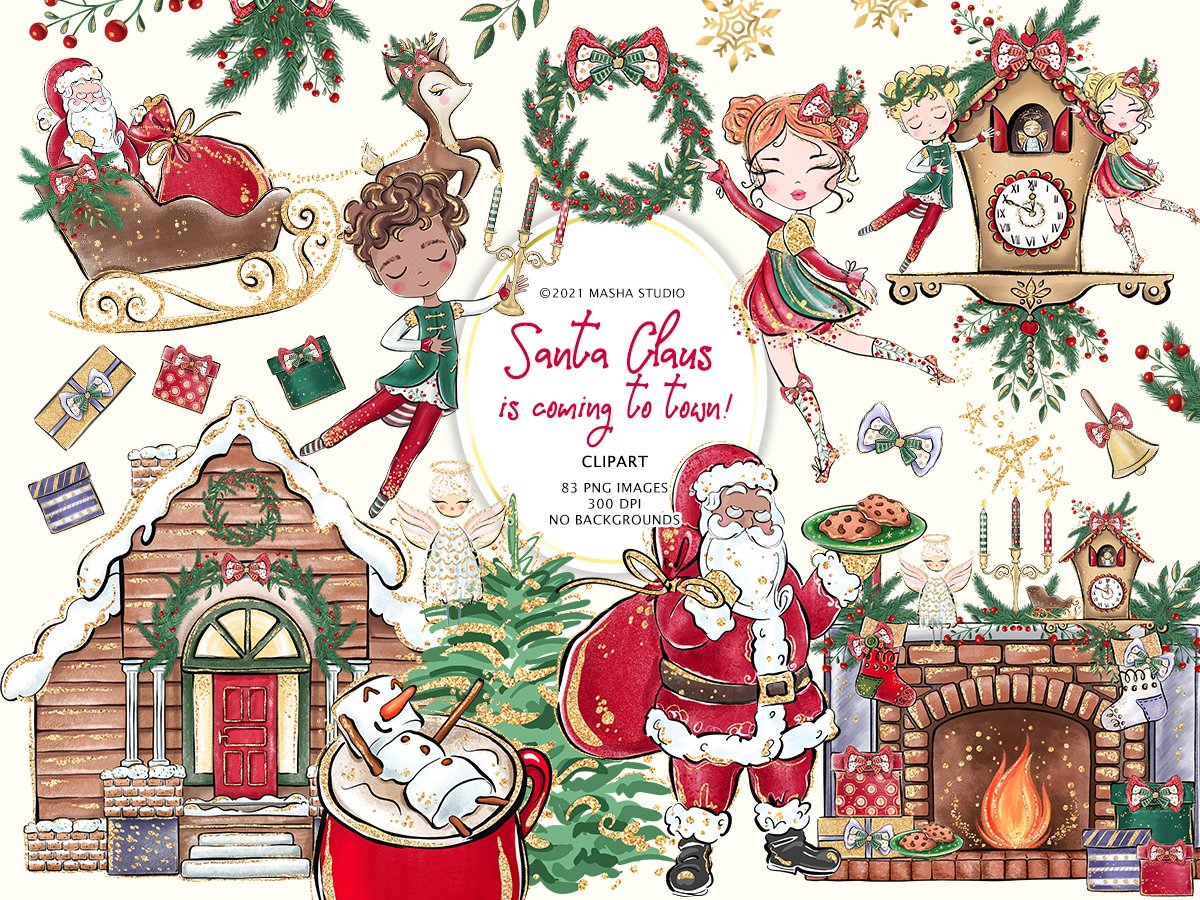 Santa Claus Elves Christmas Clipart