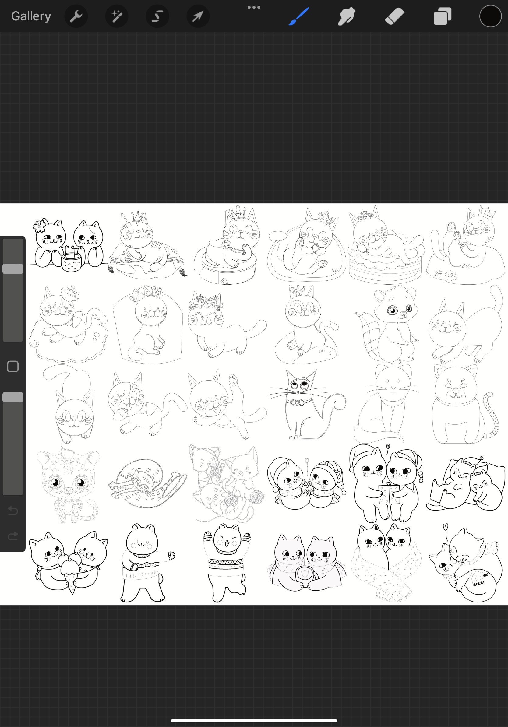 Cartoon Cats Outlines Set 2 Procreate Brush Stamps, 30 Cats
