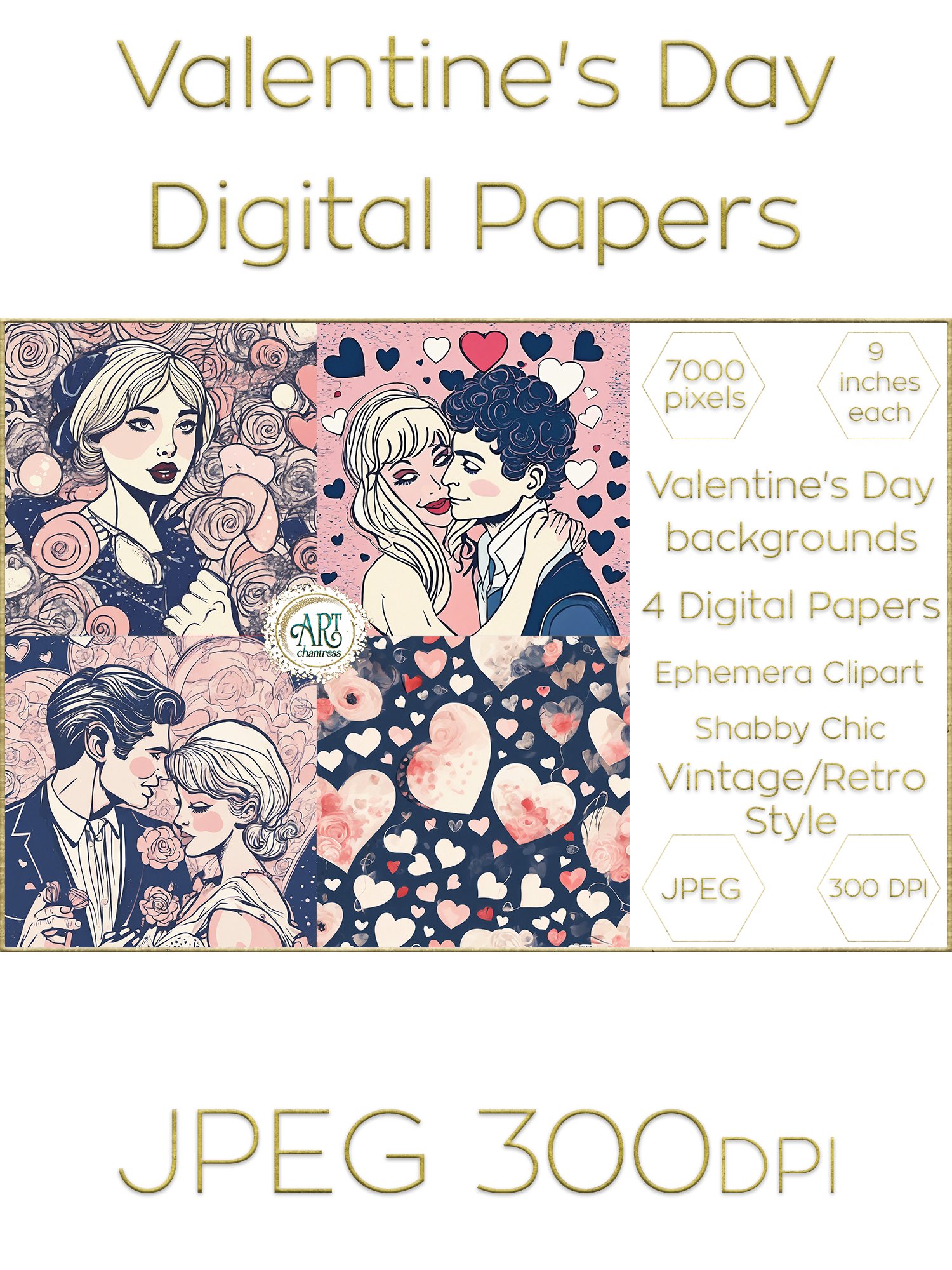 Watercolor Vintage Valentine Digital Paper Shabby (3010399)