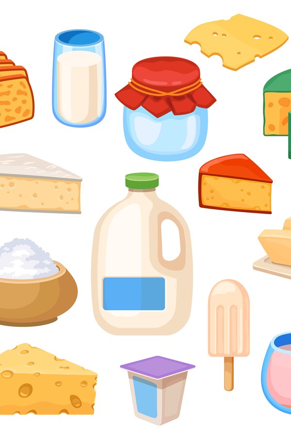 Milk products. Milky drinks in glass, box and galon, yogurt,