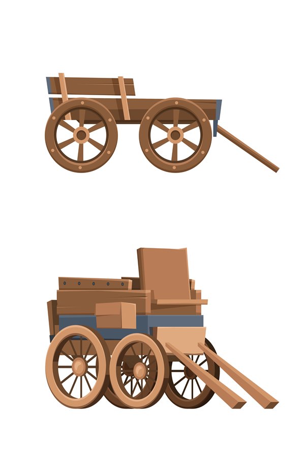 Wooden wagon. Vintage carriage western wild west vehicles ol