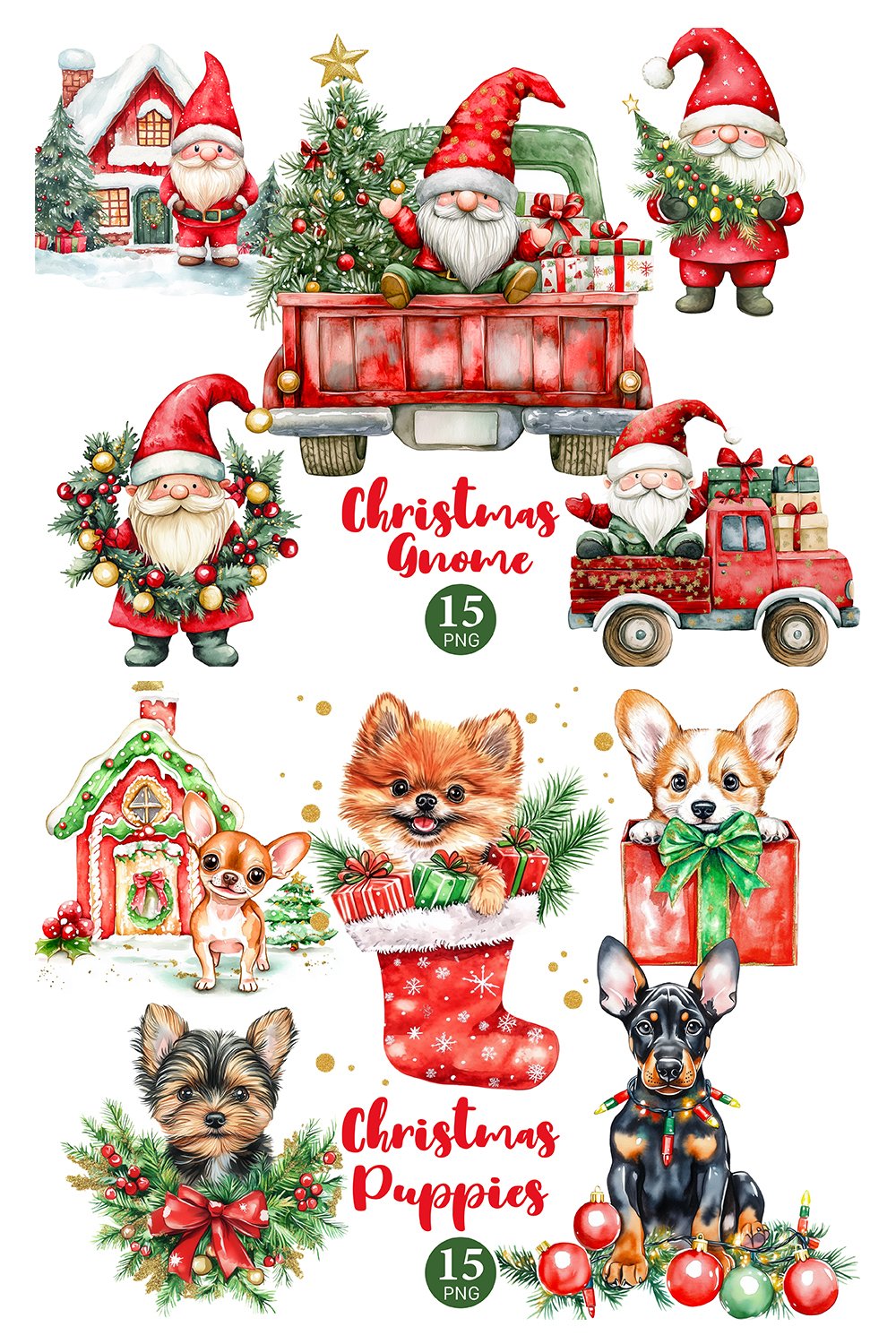 Christmas Gnome Clipart PNG Bundle | Festive Image PNG