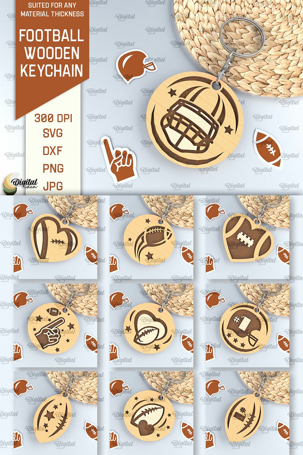 Football Inspired Laser Cut Bundle. Wood Keychains SVG