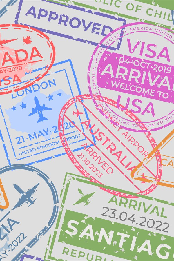 Passport stamps pattern. Seamless page with airport arrival