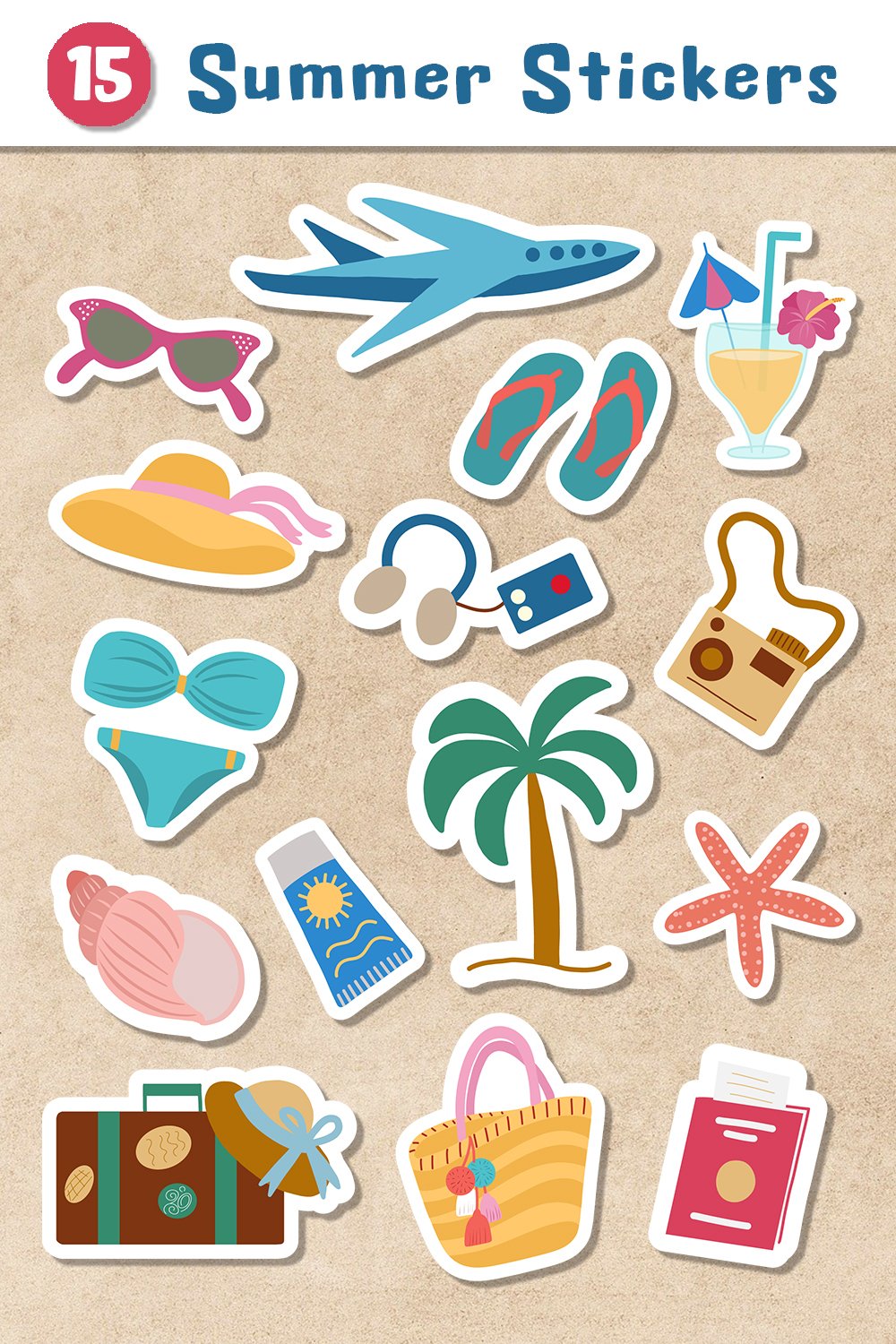 Summer stickers bundle. Digital stickers for GoodNotes