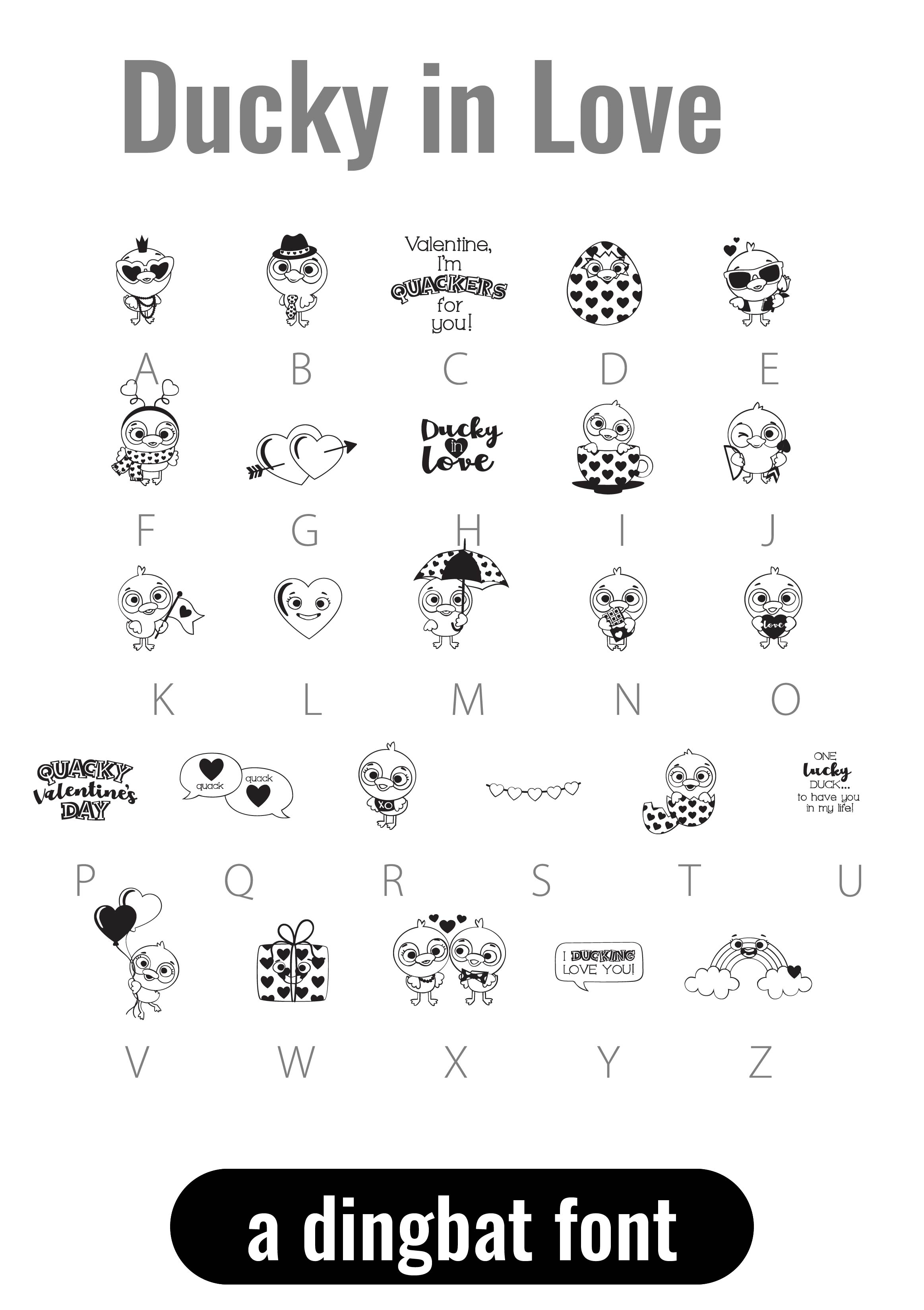 Two Valentine Dingbat Fonts with 52 creative images