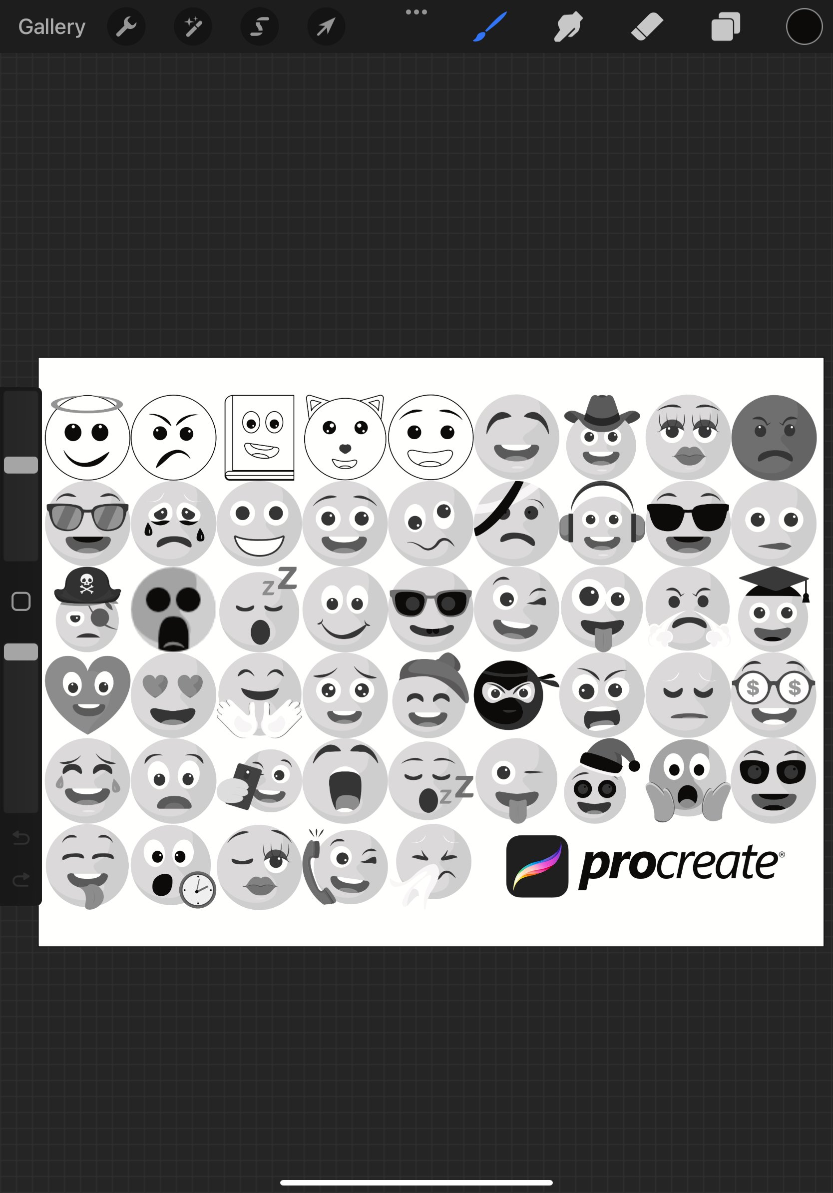 Emojis Set 1 Procreate Brush Stamps, 50 Emoji Stamps