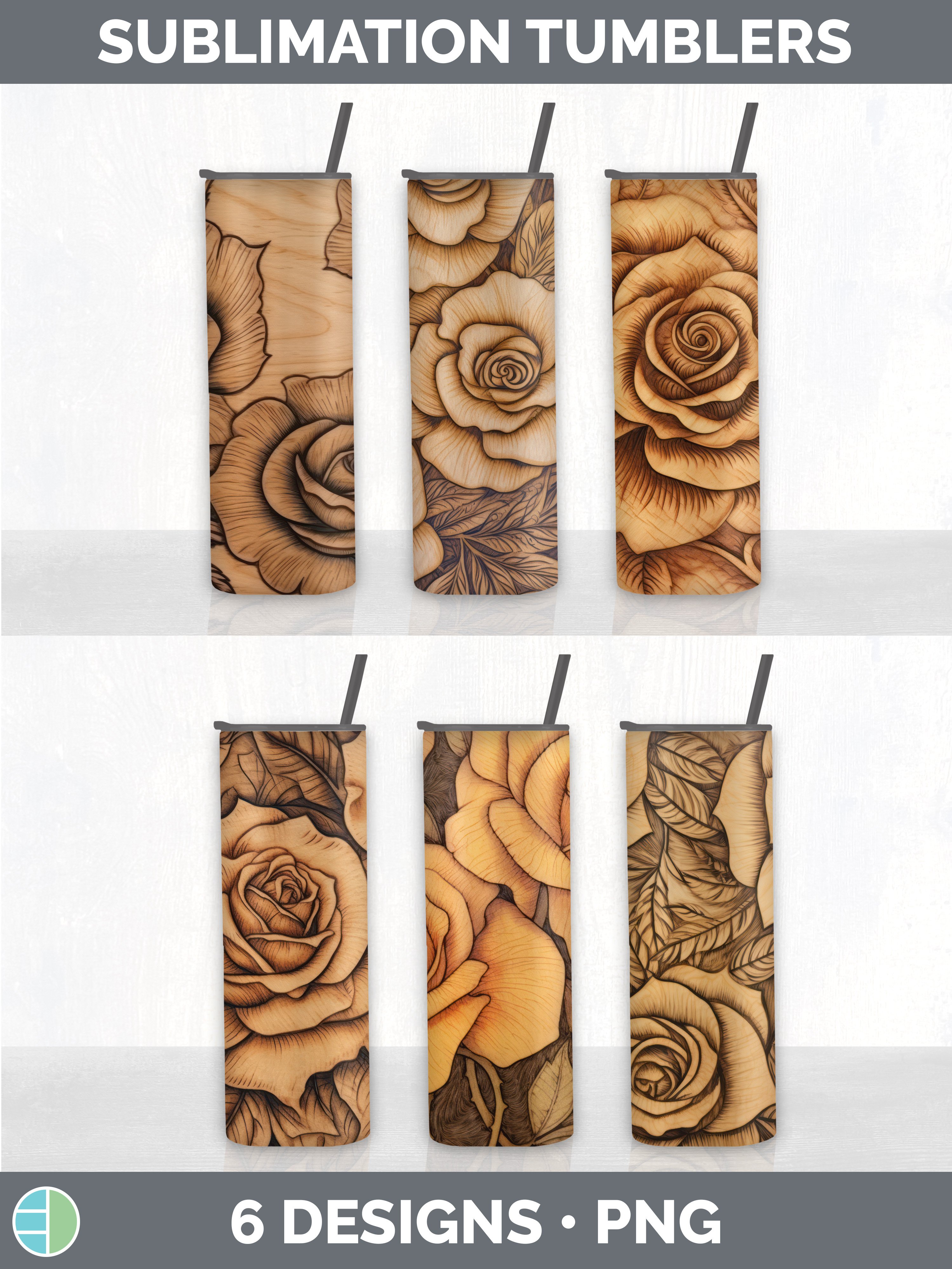 Wood Burned Rose Flowers Tumbler | Sublimation 20 oz Skinny