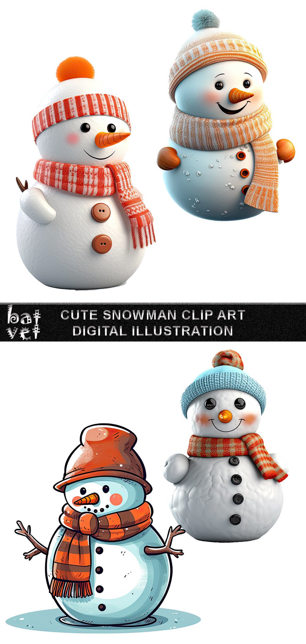 Cute Snowman Clipart| Christmas Snowman Illustration PNG