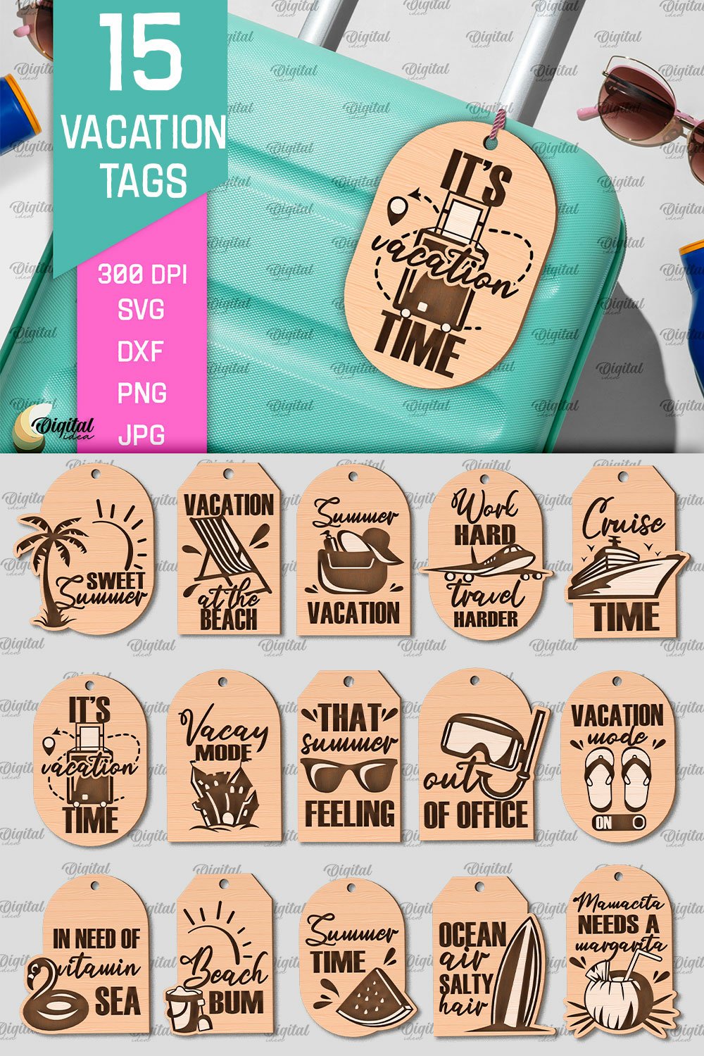 Luggage Tags Laser Cut Bundle. Wooden Travel Tags SVG