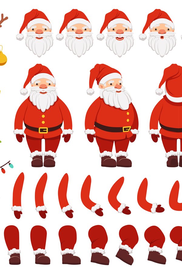 Mascot creation kit of christmas character. Santa in differe