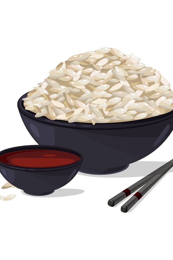 Japanese food. Bowl with white rice. Vector illustrations se