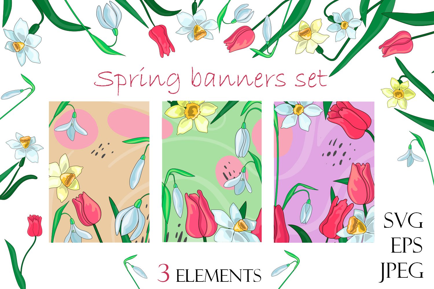 Set of spring banners, posters, cover design templates
