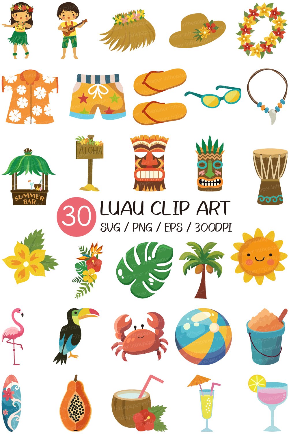 Luau Clip art | Hawaiian SVG Summer PNG Aloha Cute Girl Boy