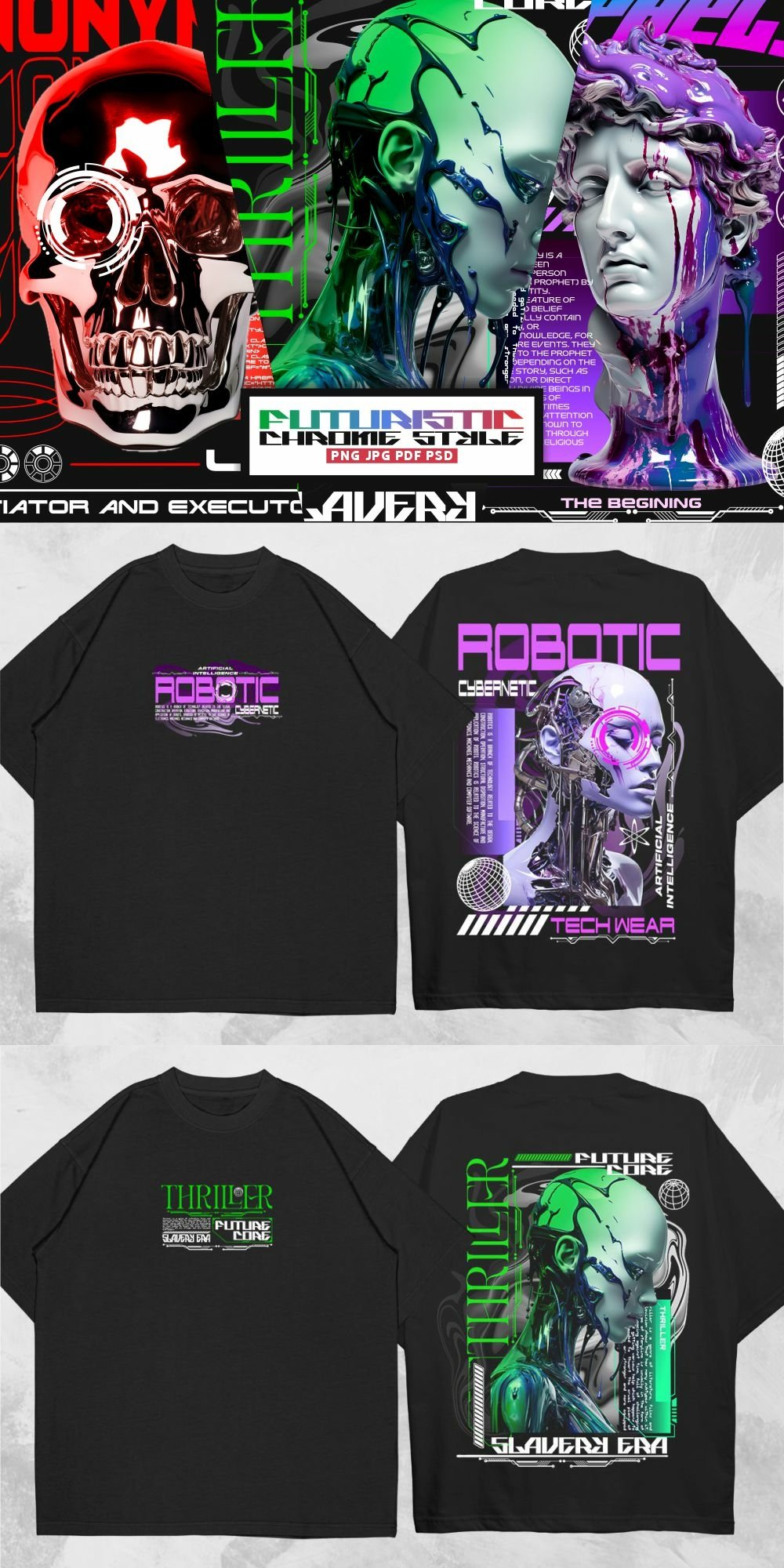 Futuristic Streetwear Chrome T-shirt Designs Bundle