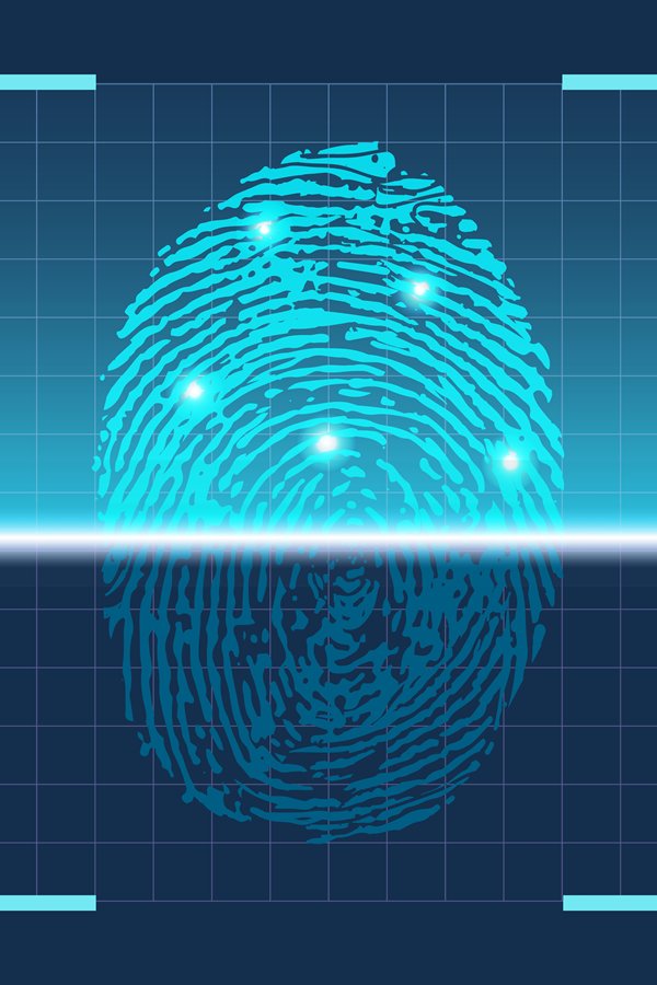 Fingerprint scan. Finger scanning biometric id futuristic te
