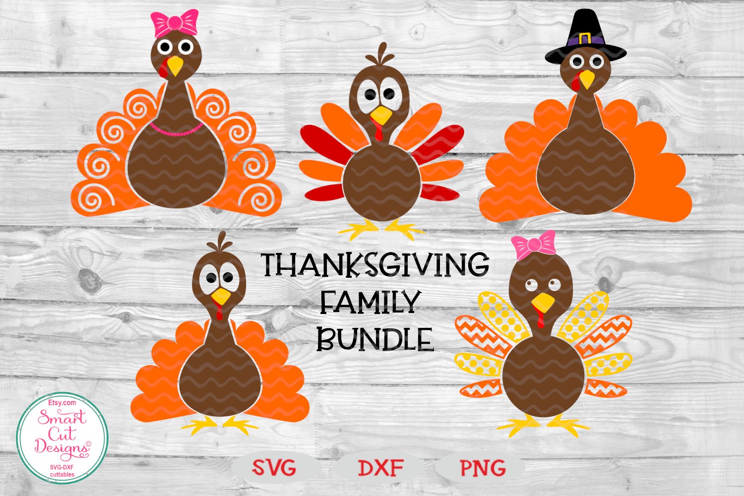 Thanksgiving Family Bundle SVG, Turkey Family SVG, Girl, Bo