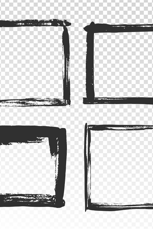Brush strokes frame. Black grunge square borders, paint brus