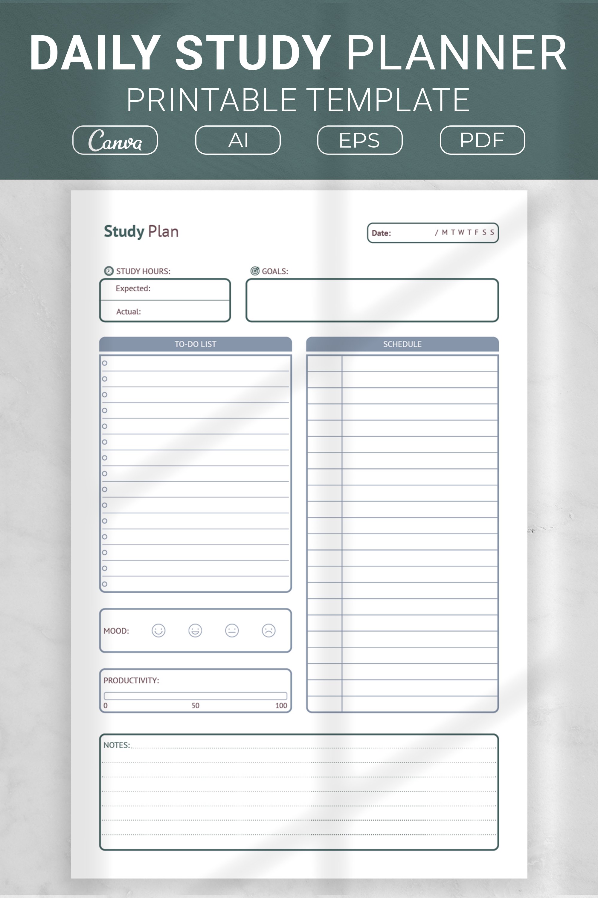Daily Study Planner Printable Template