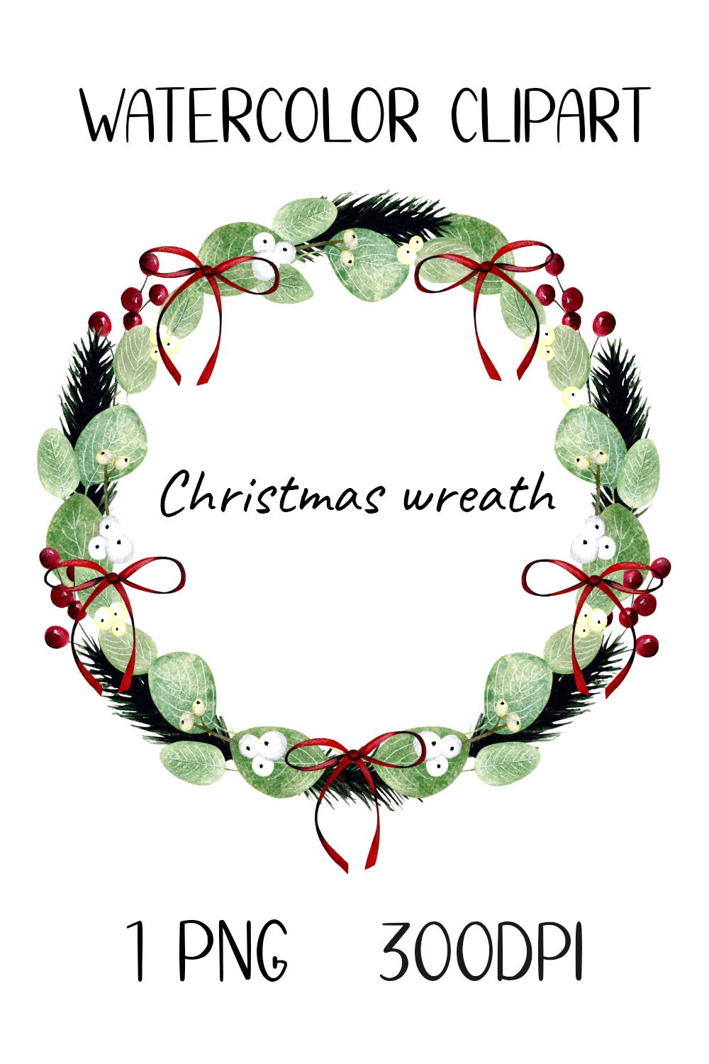Watercolor christmas wreath clipart (1649226)