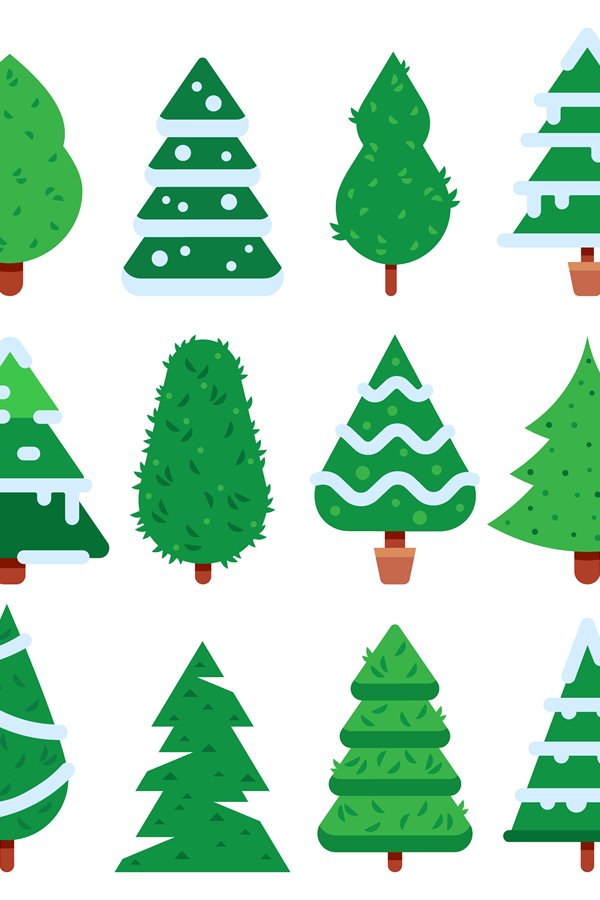 Green christmas tree. Simple Xmas trees shape, nature fir is