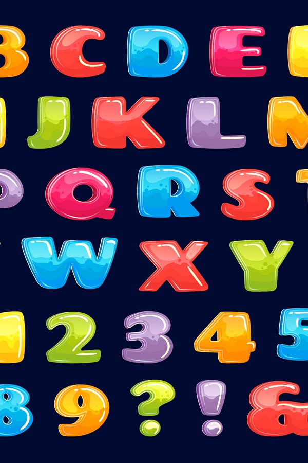 Color cartoon chubby colored letters for fun kids games