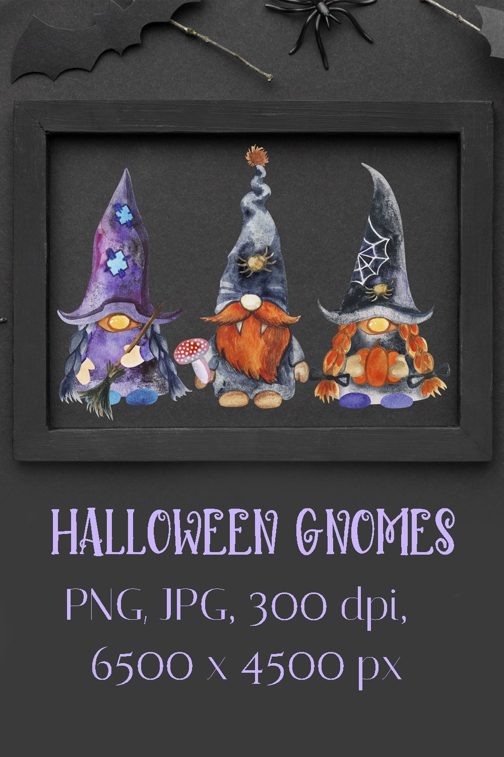 Halloween gnomes. Watercolor clipart. PNG. JPG