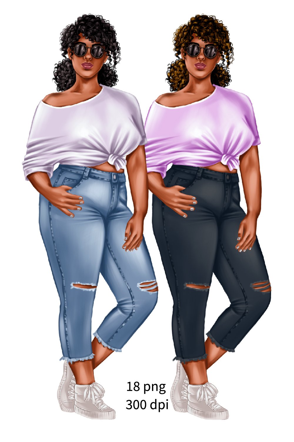 African american plus size black girl in jeans clipart.