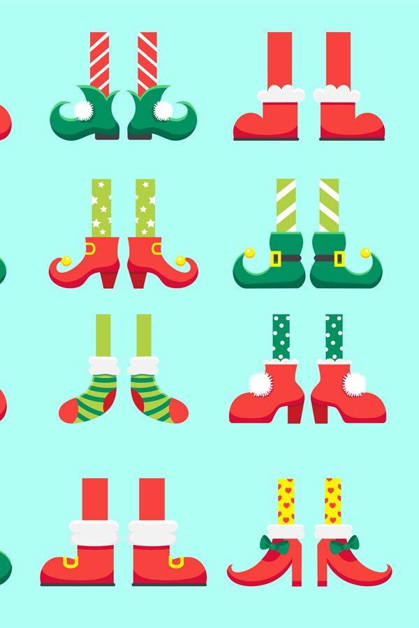 Christmas elf feet. Shoes for elves foot, Santa Claus helper