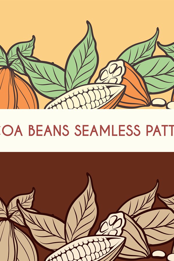 Cocoa beans seamless patterns